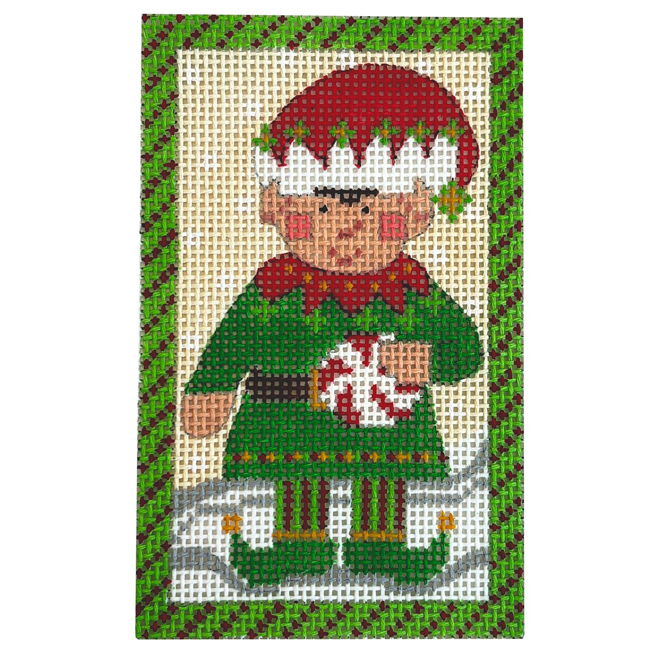 Elf Holding Peppermint | Needlepoint.Com