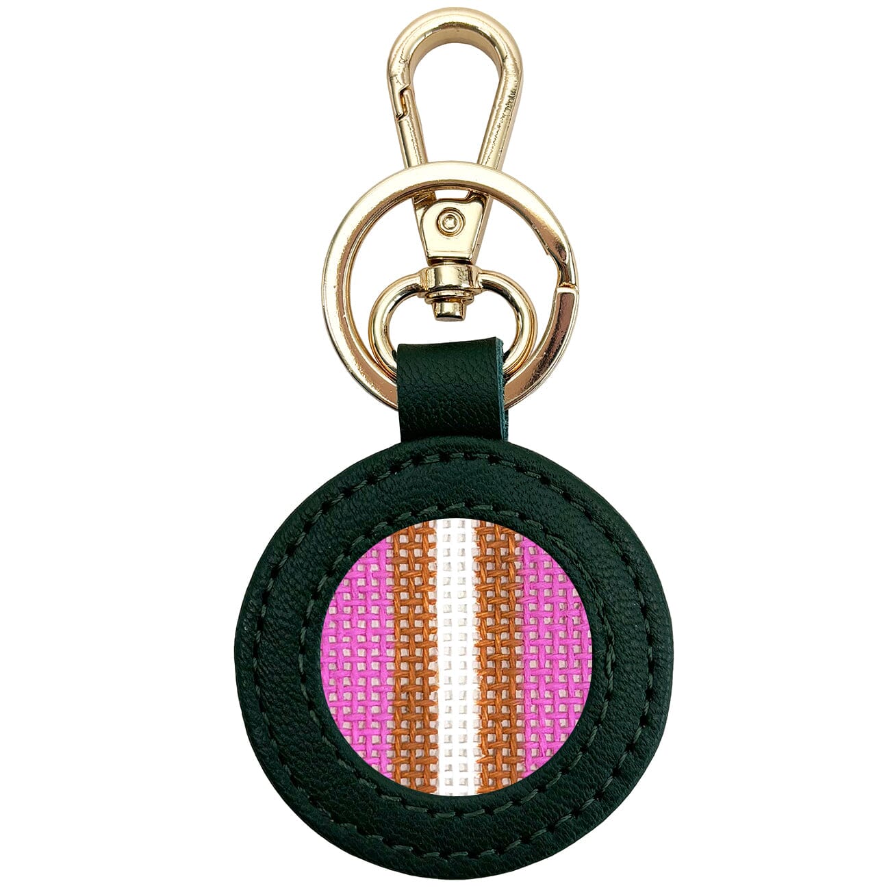 Leather Self-Finishing Round Key Fob - Forest Green | Needlepoint.Com