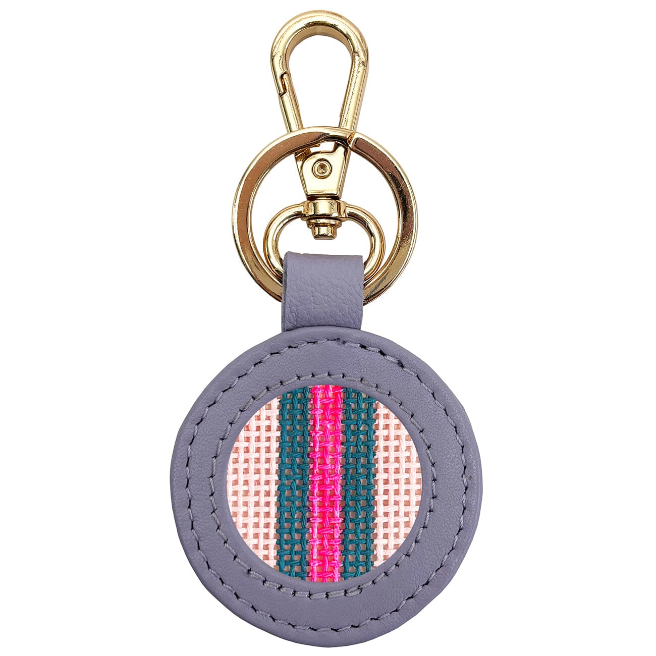 Leather Self-Finishing Round Key Fob - Lavender | Needlepoint.Com