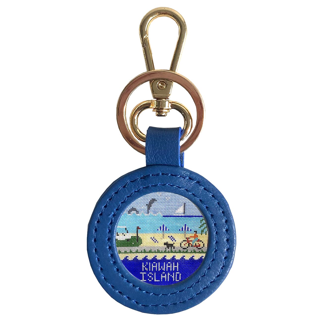Leather Self-Finishing Round Key Fob -Royal Blue – Needlepoint.Com
