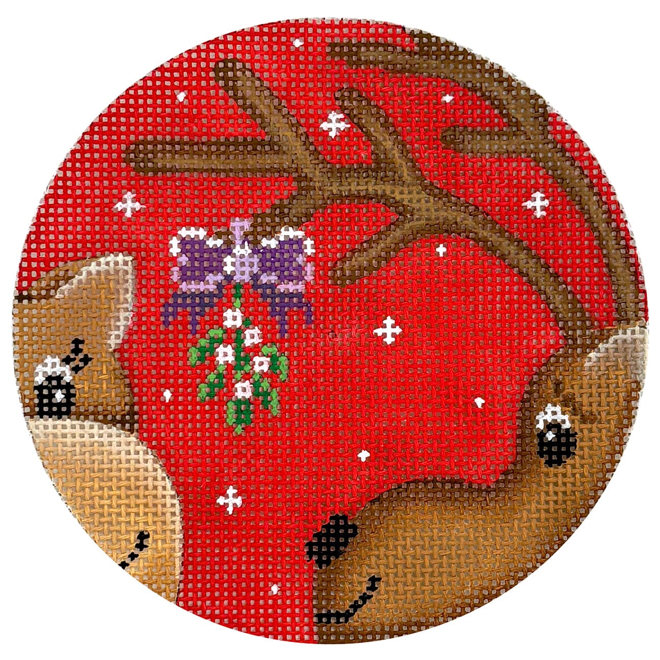 Mistletoe Reindeer Round | Needlepoint.Com