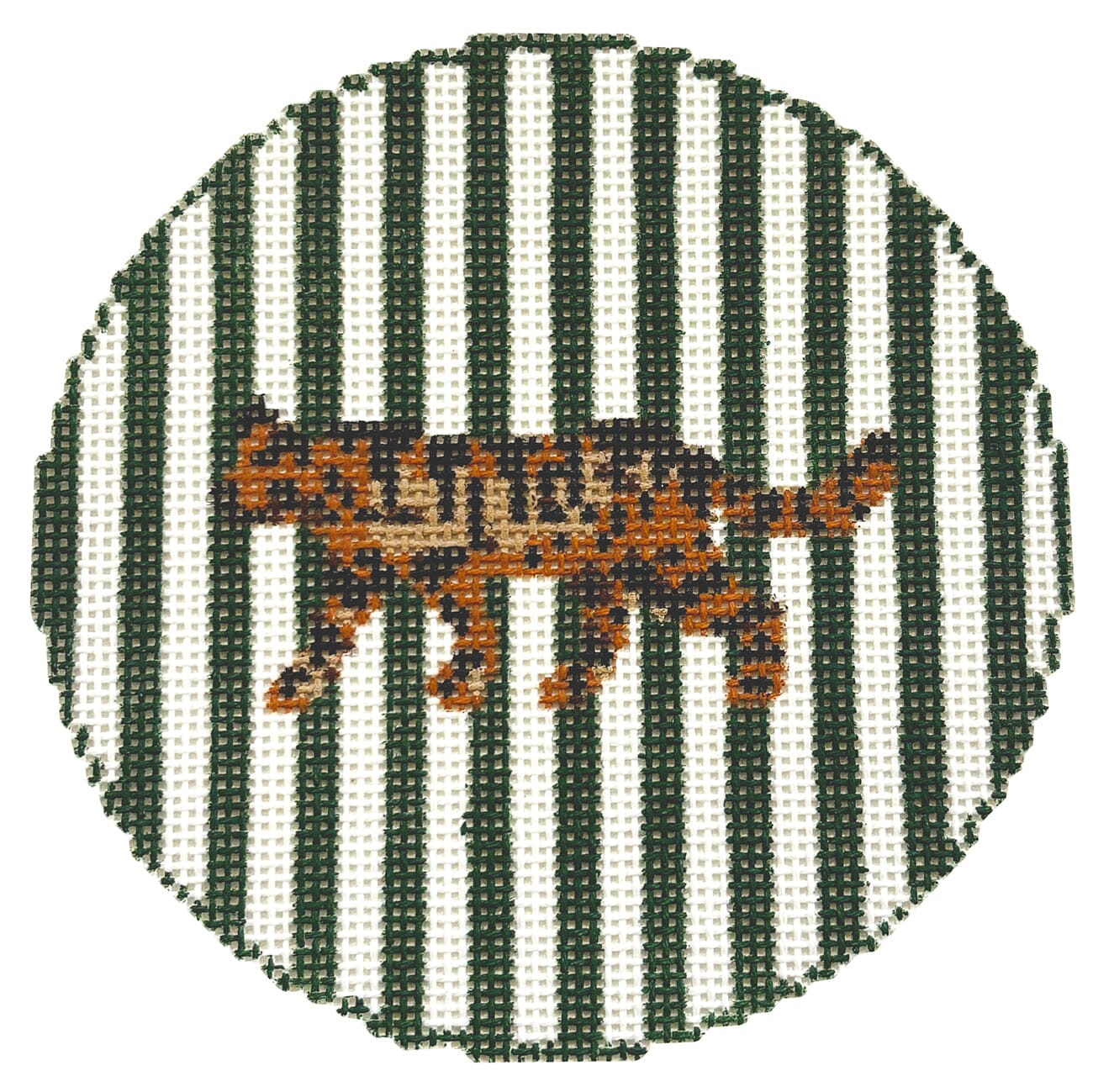 Green Striped Cheetah Round | Needlepoint.Com