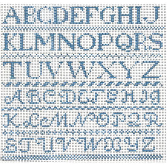 ABC Sampler in Blue | Needlepoint.Com